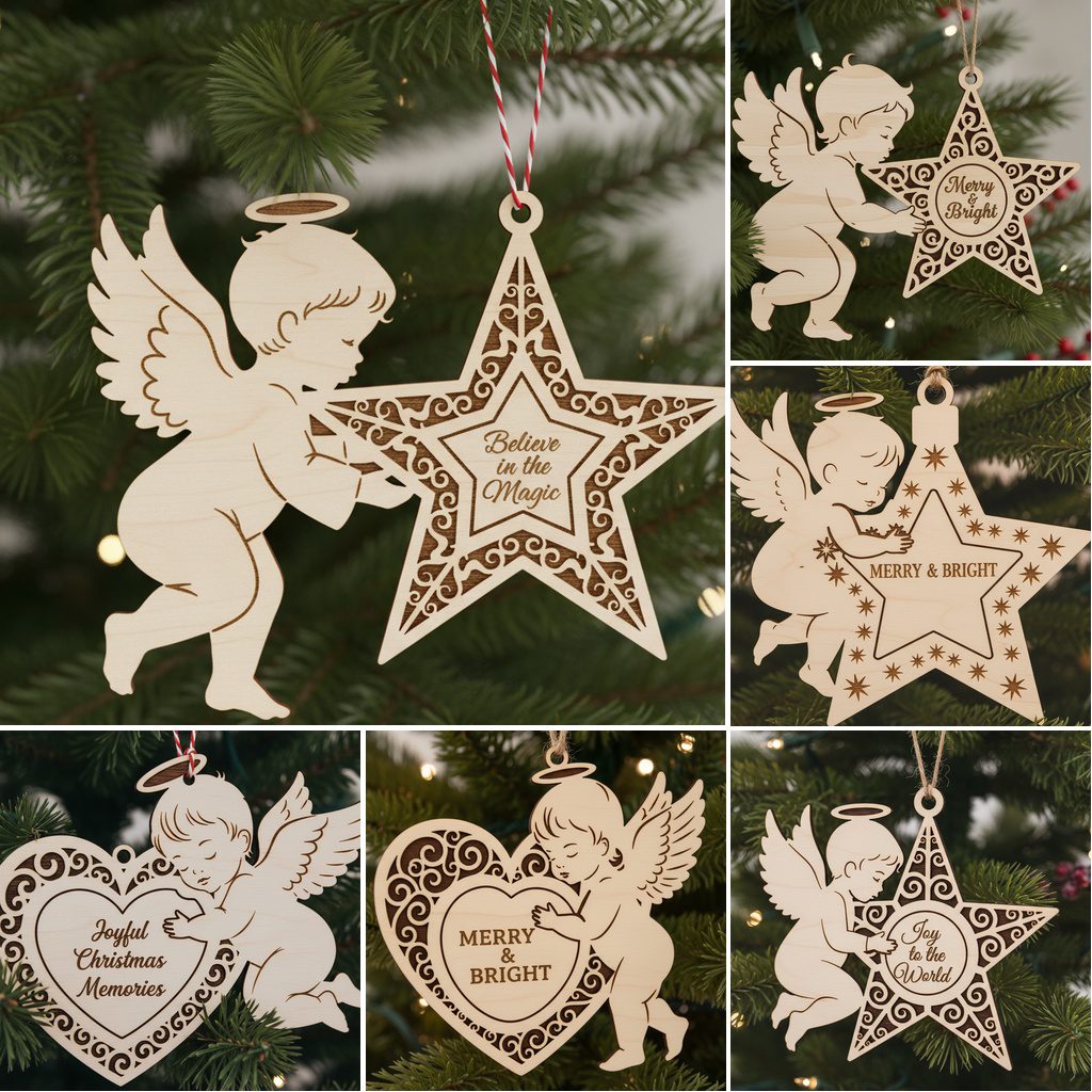 Christmas Angel Ornament Bundle, 6 Digital Décor Files for Laser ...