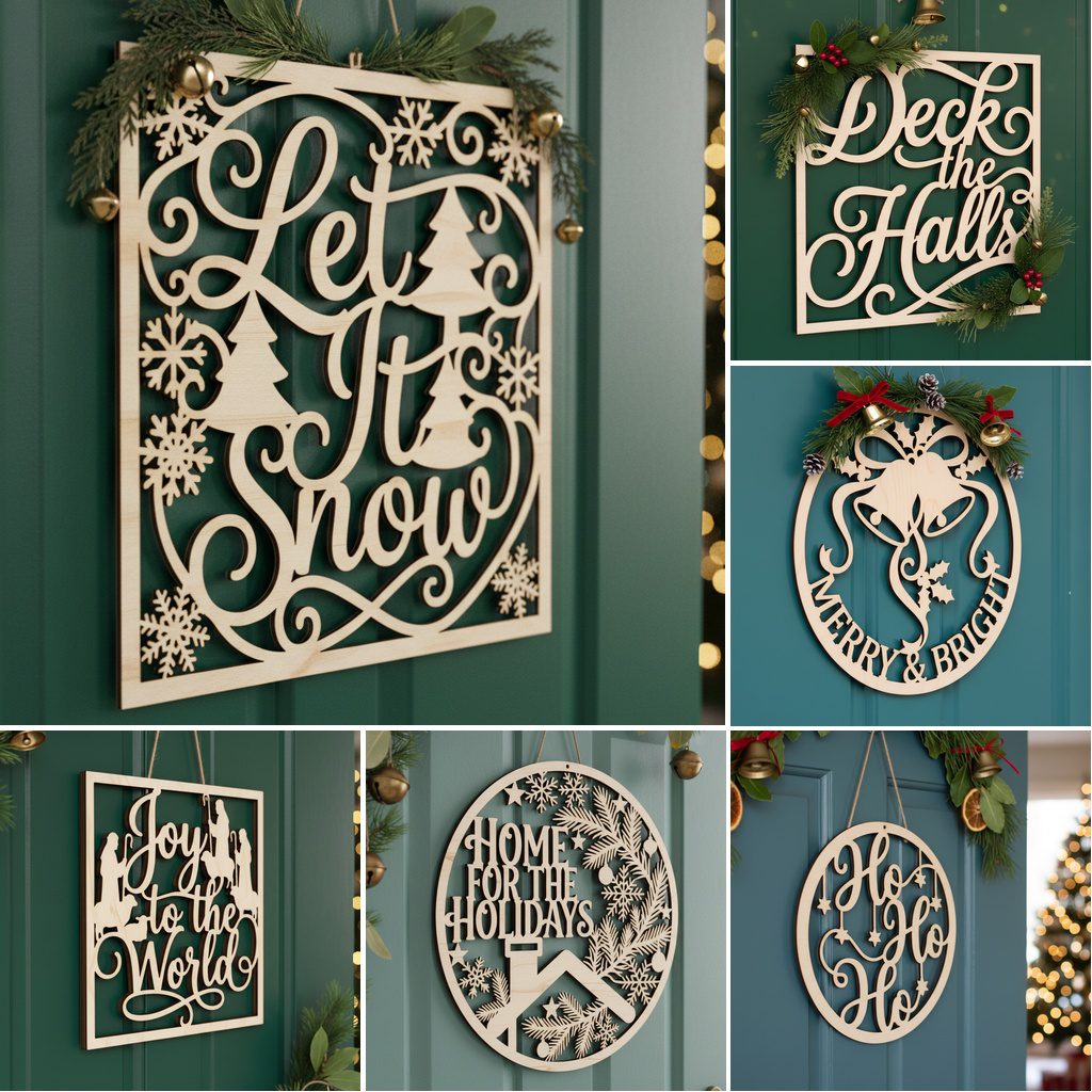 Christmas Door Hanger Bundle, 6 Festive Monogram Signs, Holiday Porch ...