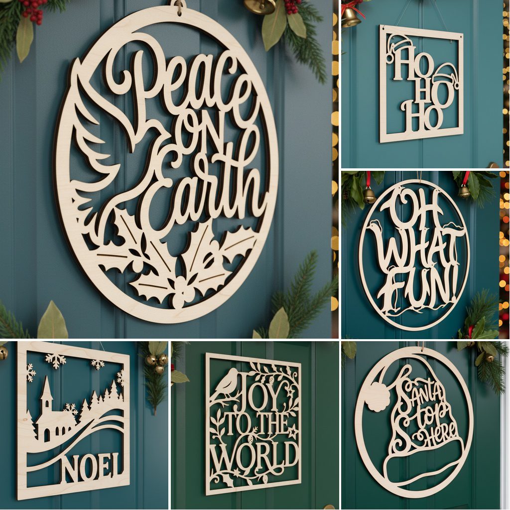 Christmas Door Hanger Bundle, 6 Holiday Welcome Signs, Monogram Winter ...