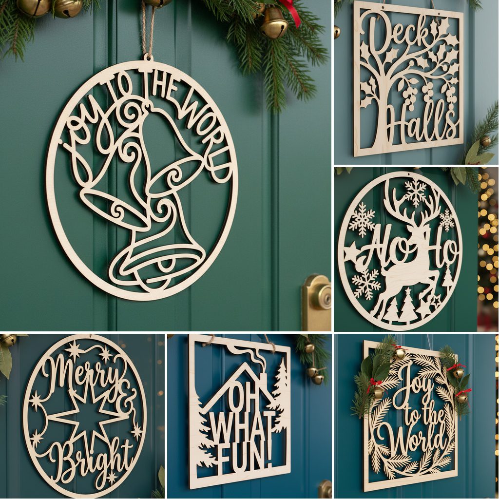 Christmas Door Hanger Bundle, Monogram Sign for Front Door Decor, Laser ...