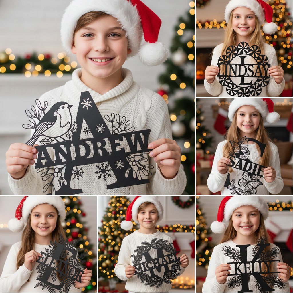 Christmas Metal Monogram Name Sign, Personalized Holiday Decoration | X ...