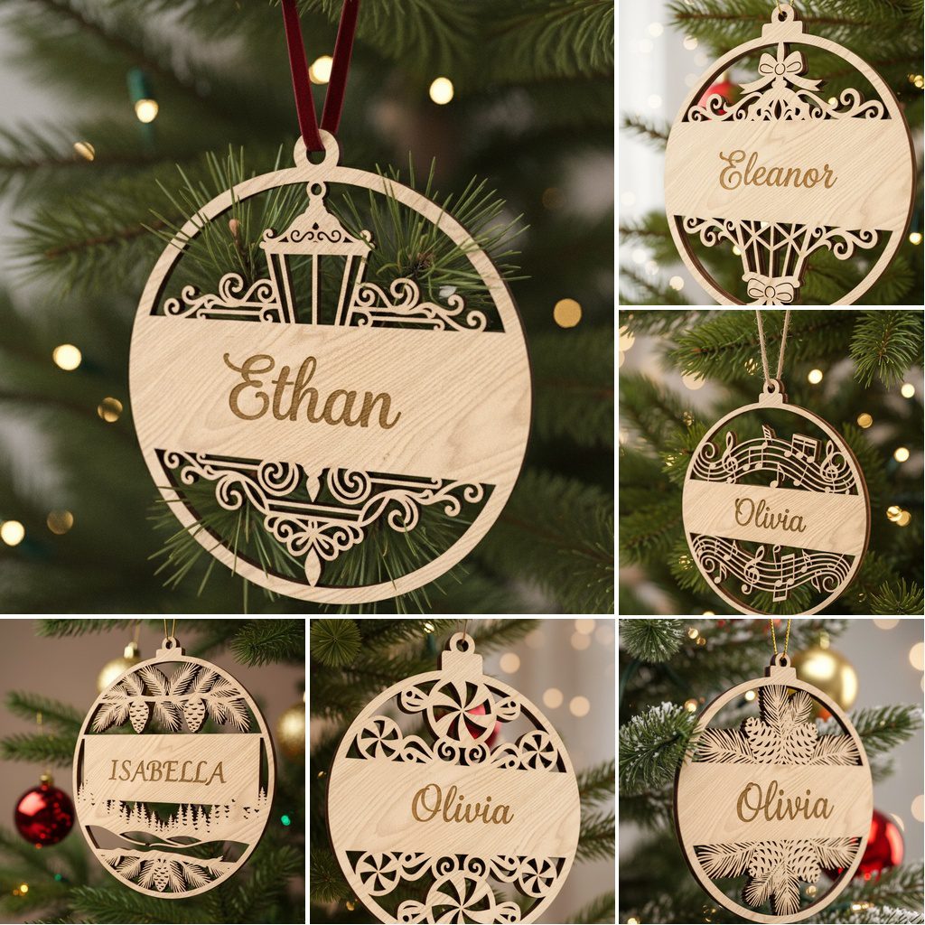 Christmas Ornament Bundle, 6 Personalized Laser Files for Holiday ...