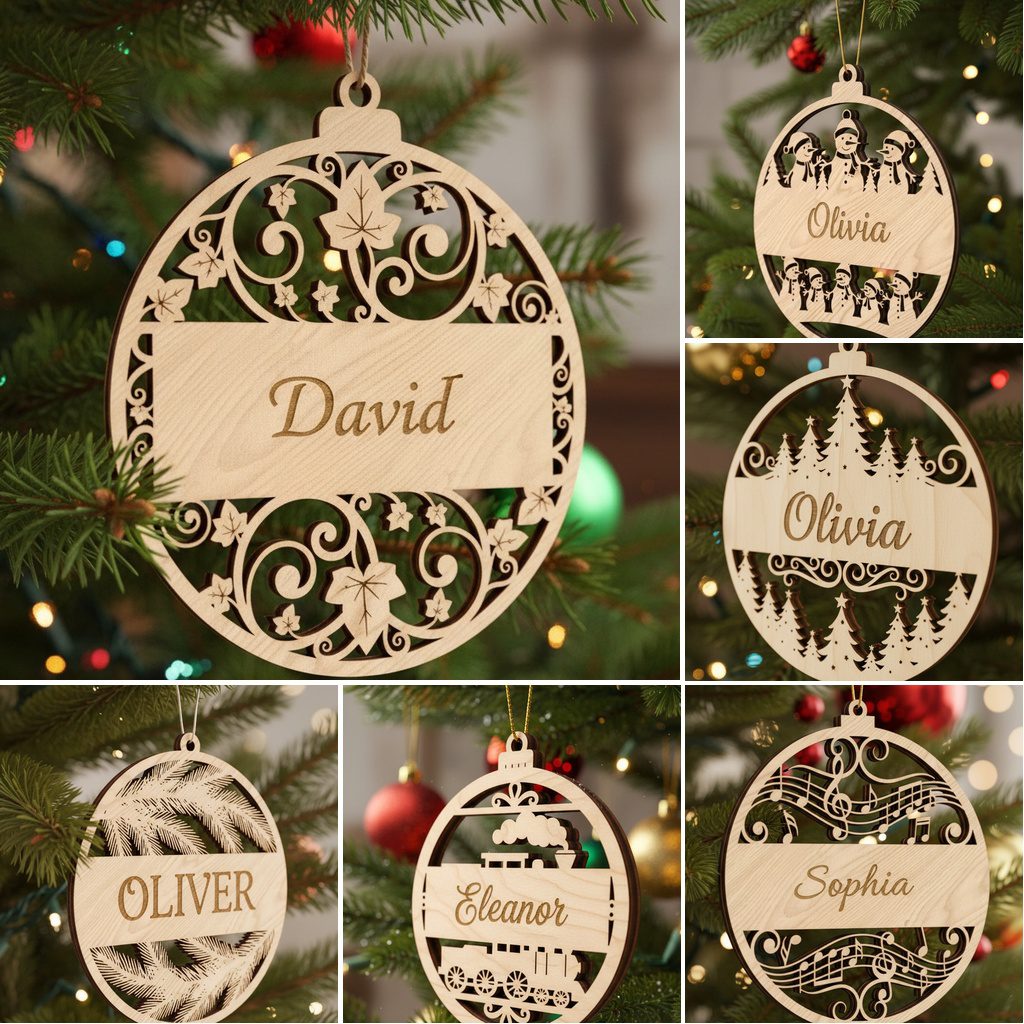 Christmas Ornament Bundle, 6 Personalized Xmas Crafts, Laser Ready ...