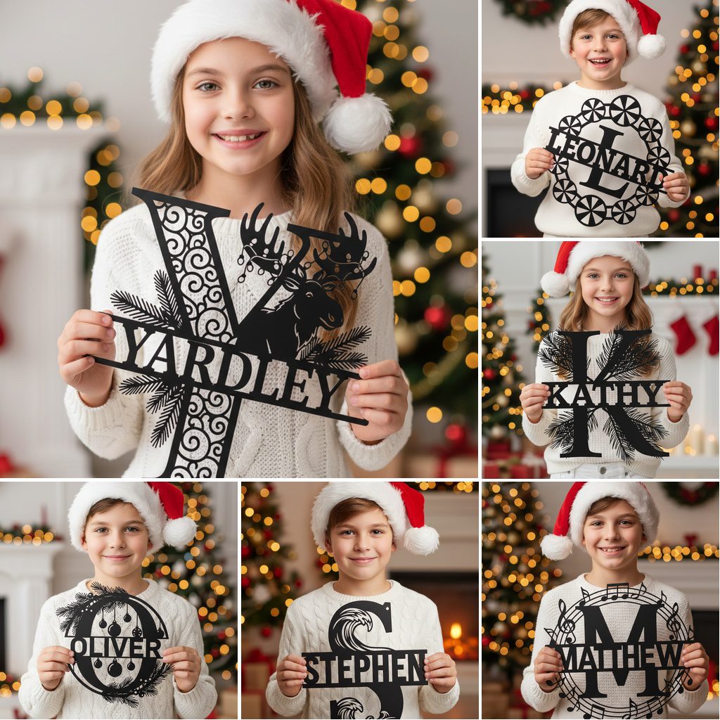 Christmas Personalized Engraved Monogram Metal Sign Bundle, 9 Holiday ...