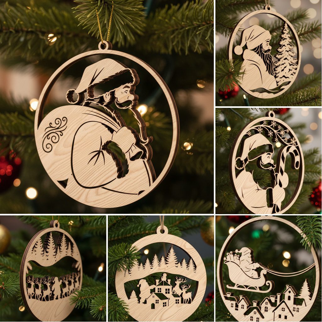 Christmas Santa Ornament Bundle, 8 Holiday Laser File Designs | X ...