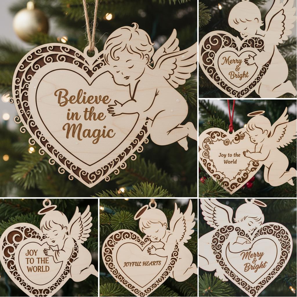 Laser Cut Christmas Ornaments Bundle, 6 Angel Designs for Holiday Decor ...