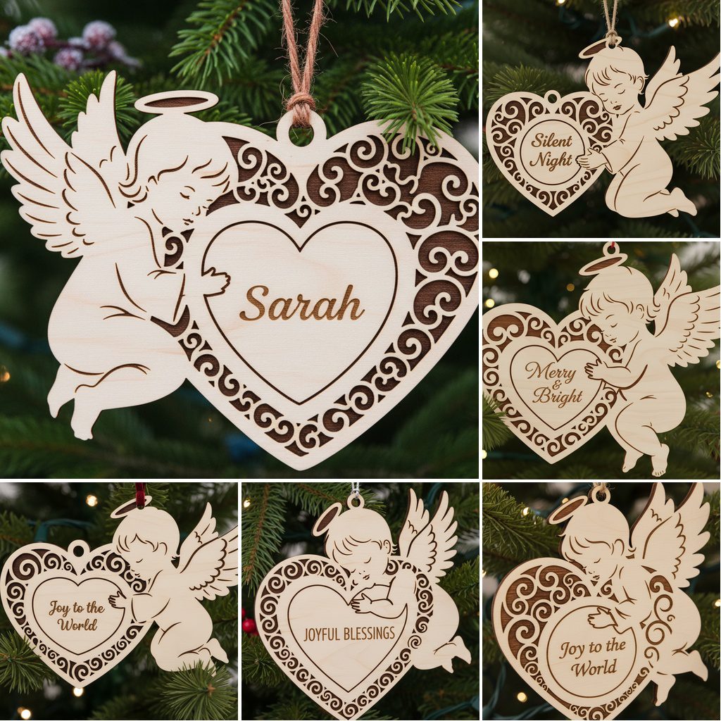Laser Cut Ornaments Bundle, 6 Christmas Angel Designs, Custom Holiday ...