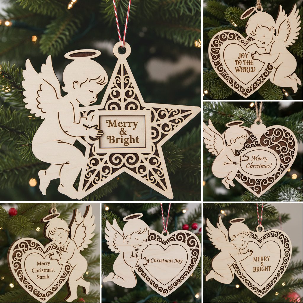 Laser Ornaments Bundle Christmas Angel Designs Custom Holiday Decor | X ...