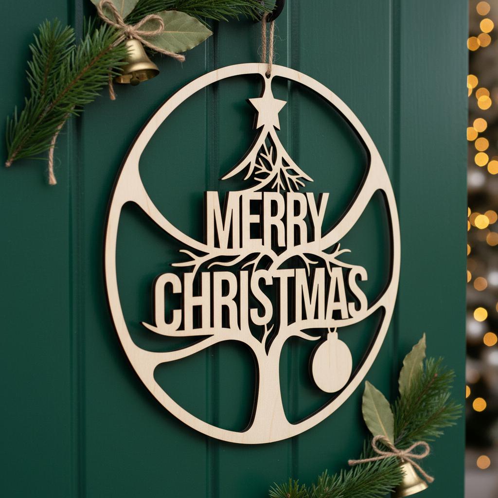Merry Christmas Door Sign, Tree Door Hanger, Festive Laser File ...