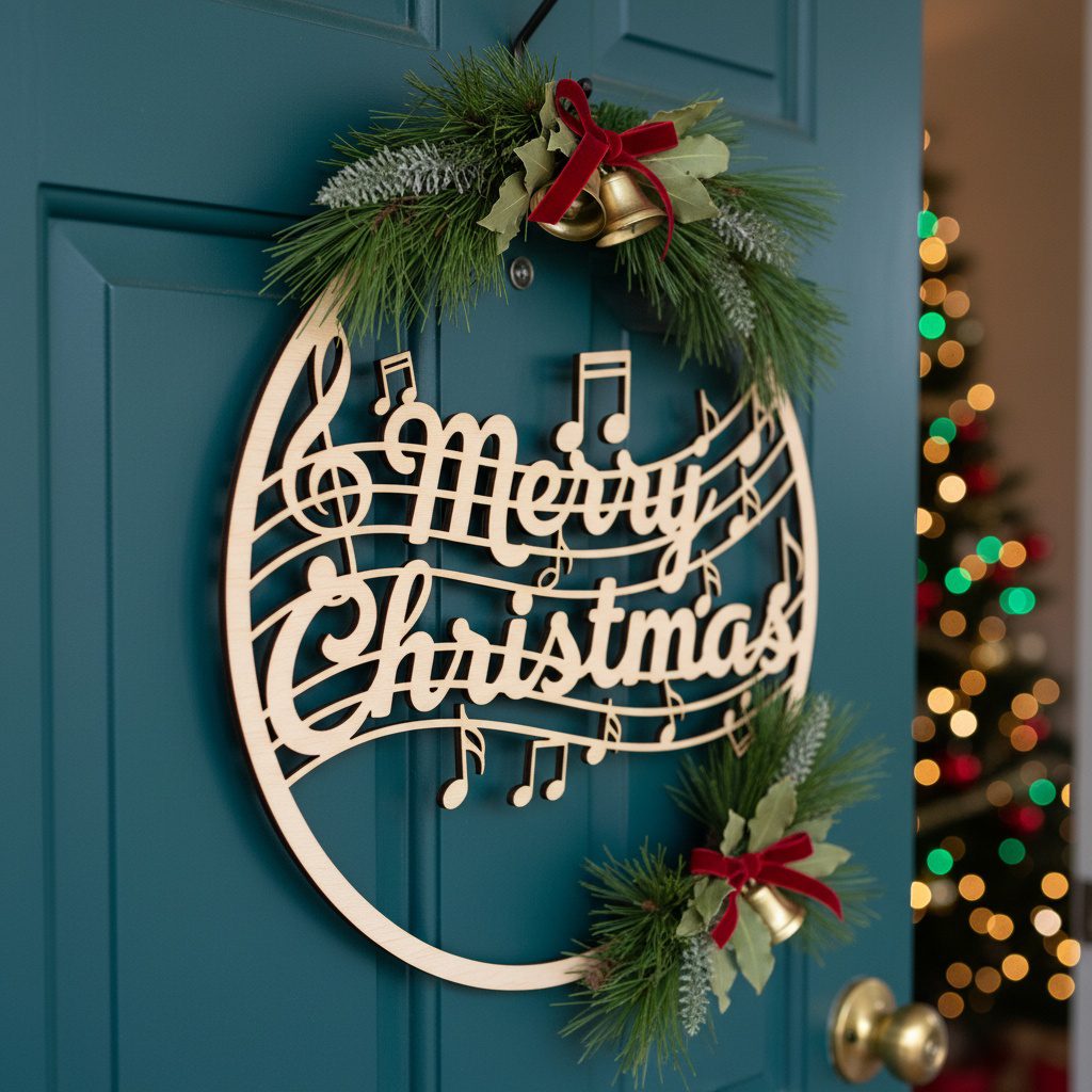 Merry Christmas Musical Notes, Round Door Hanger, Holiday Front Door ...