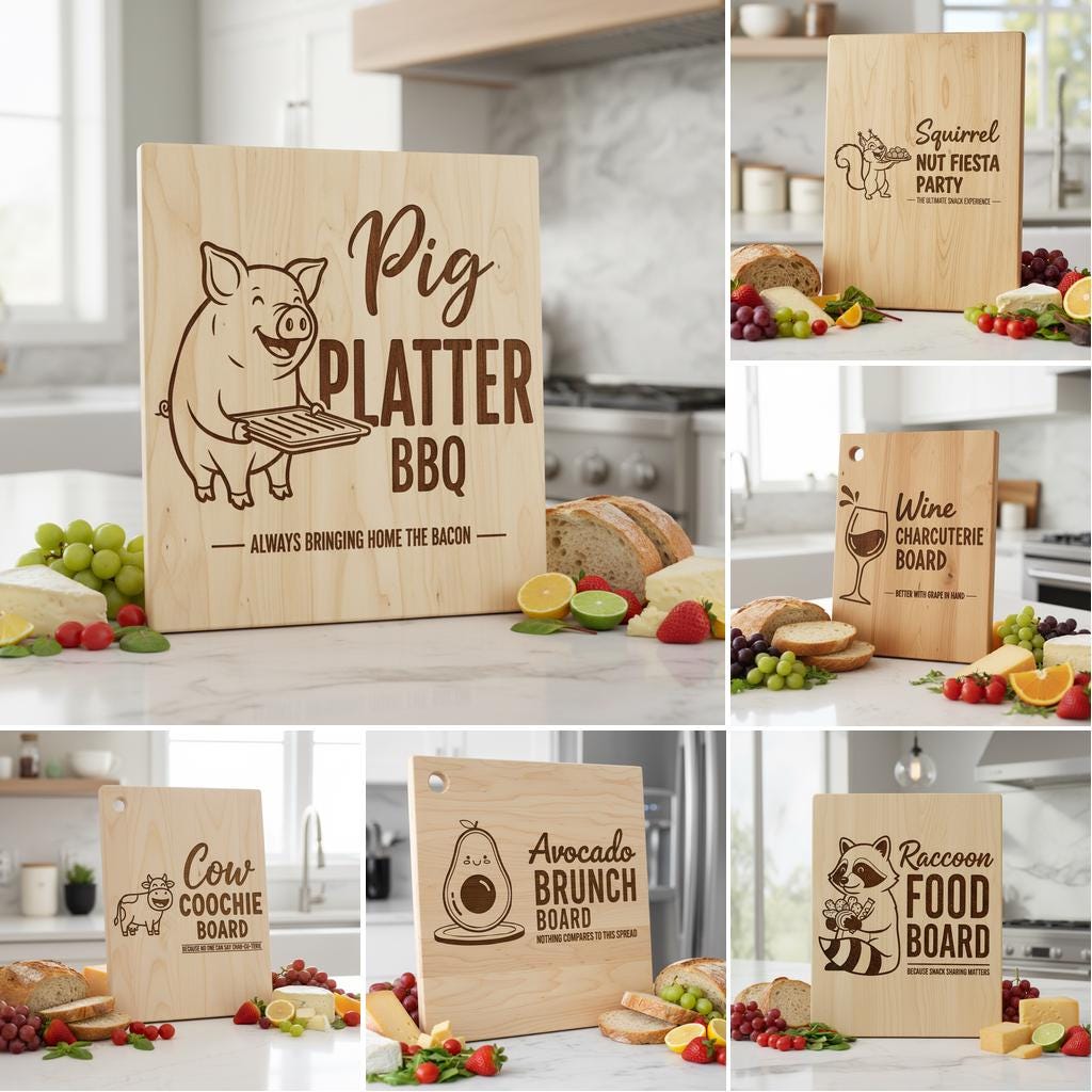 Charcuterie Board Engraving Bundle, 20 Funny Brunch Food Pun Designs ...
