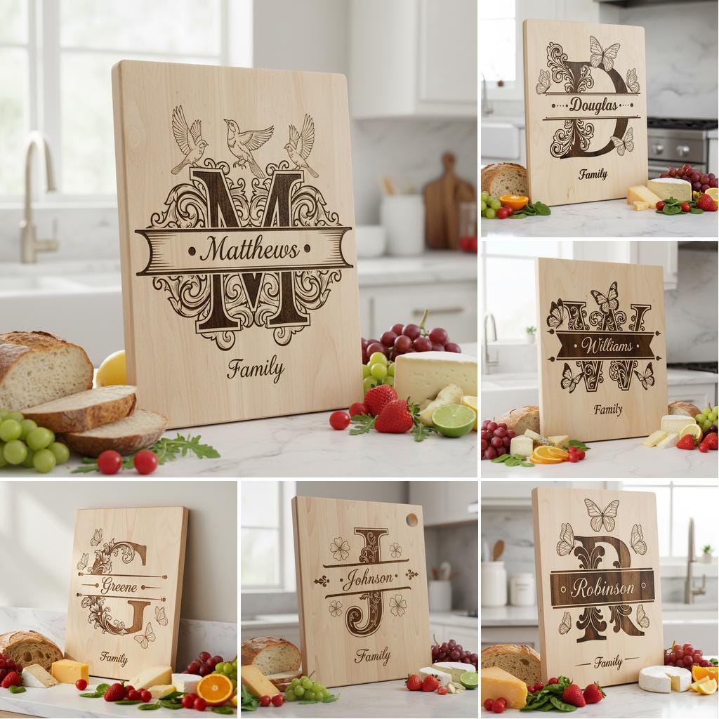 Monogram Family Name Charcuterie Board Designs, Engraving Files ...