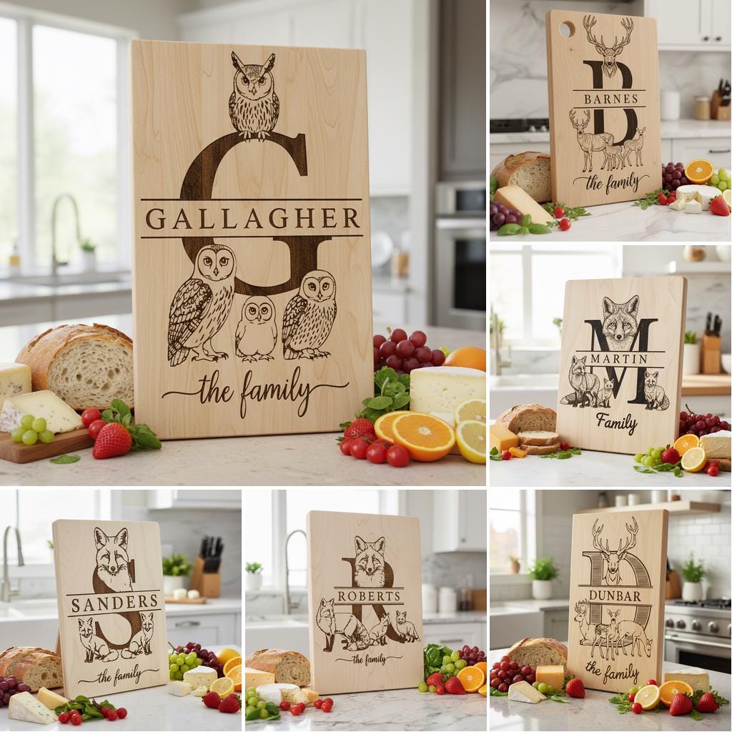 Monogram Farmhouse Charcuterie Engraving File, Family Name Alphabet ...