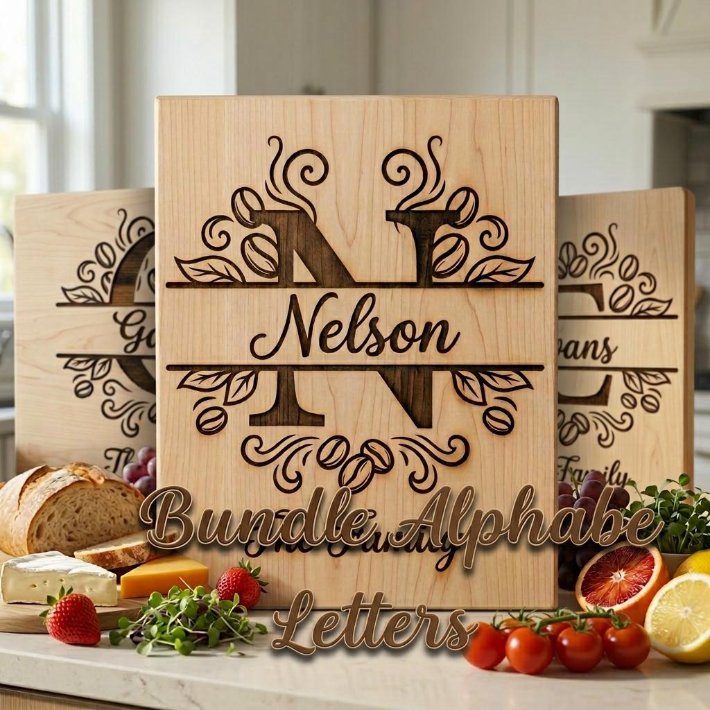 Coffee Monogram Alphabet Bundle, Laser Engraved Family Name Board ...