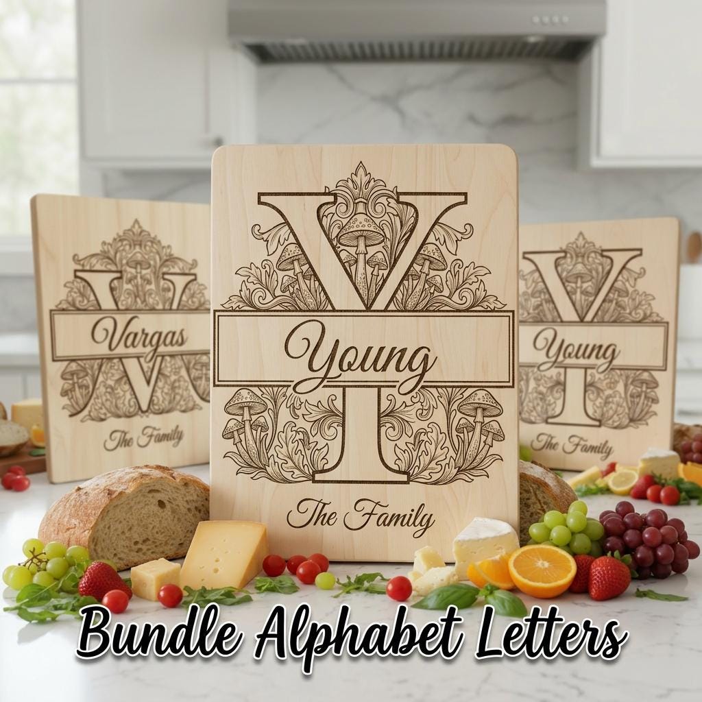 Mushroom Monogram Engraving Design, Custom Family Crest Botanical ...